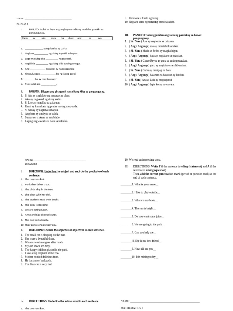 Reviewer For Grade 2 | PDF
