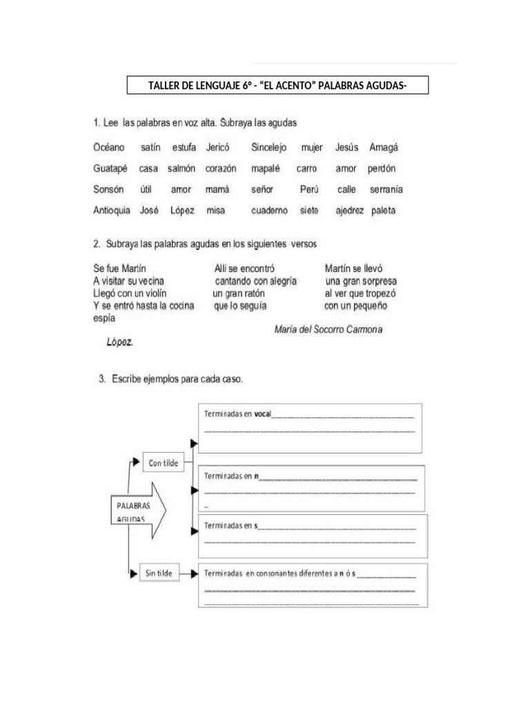 Taller Palabras Agudas 6° 2024 Deibis | PDF
