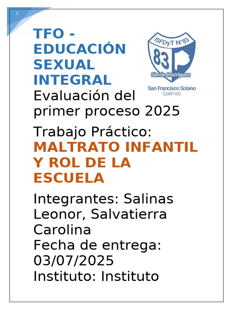 TFO Caro y Patto | PDF | Abuso infantil | Sicología