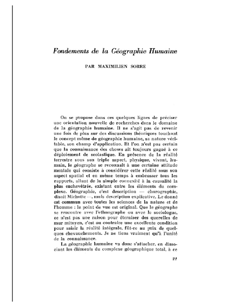 SORRE, Fondements de La Géographie Humaine. | PDF