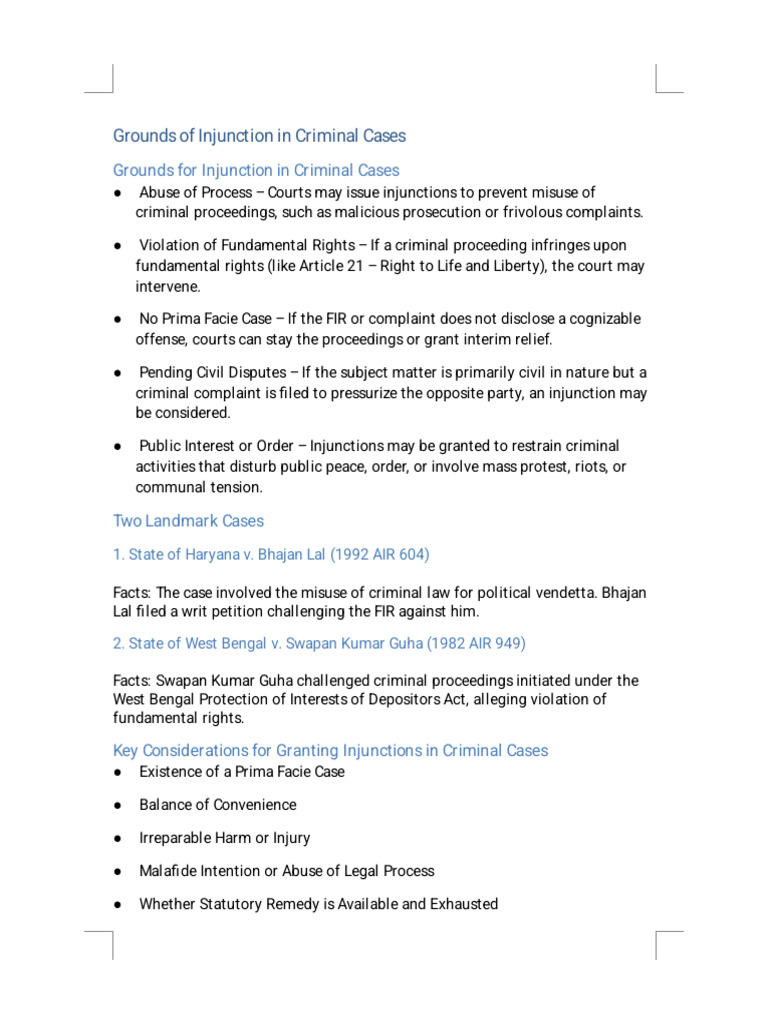 Grounds of Injunction in Criminal Cases | PDF