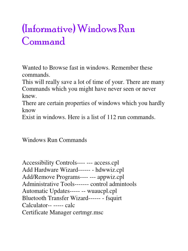 112 Windows Run Commands | PDF | Windows Registry | Microsoft Windows