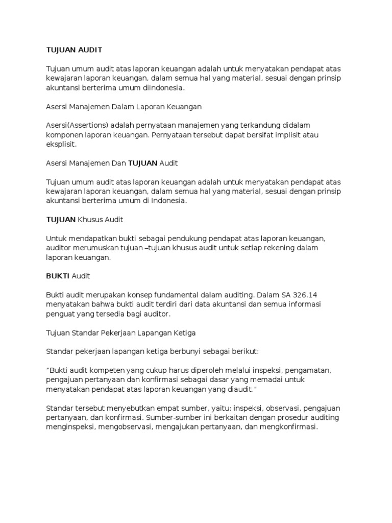 Tujuan dan Bukti Audit Laporan Keuangan | PDF | Bisnis | Pengelolaan Keuangan & Uang