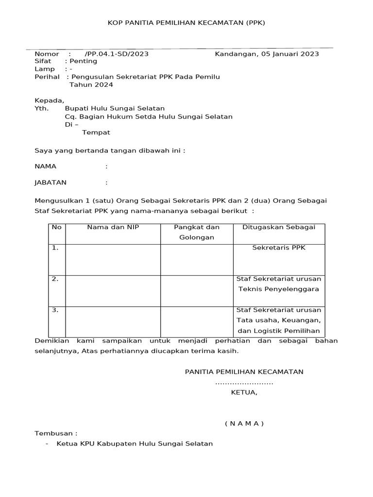 Contoh Surat Usulan Sekretariat | PDF
