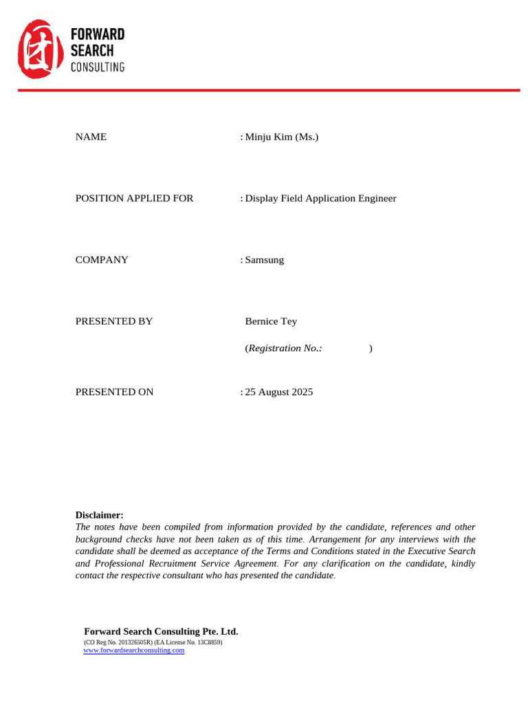 (Revised) FSC Candidate Profile - Display Field Application Engineer - Samsung - Minju Kim (MS ...