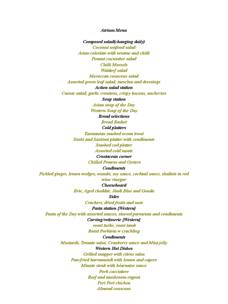 Atrium Dinner Menu Highlights | PDF
