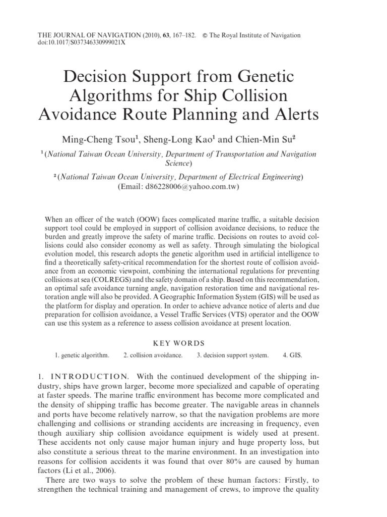 Decision Support From Genetic Algorithms For Ship Collision Avoidance ...