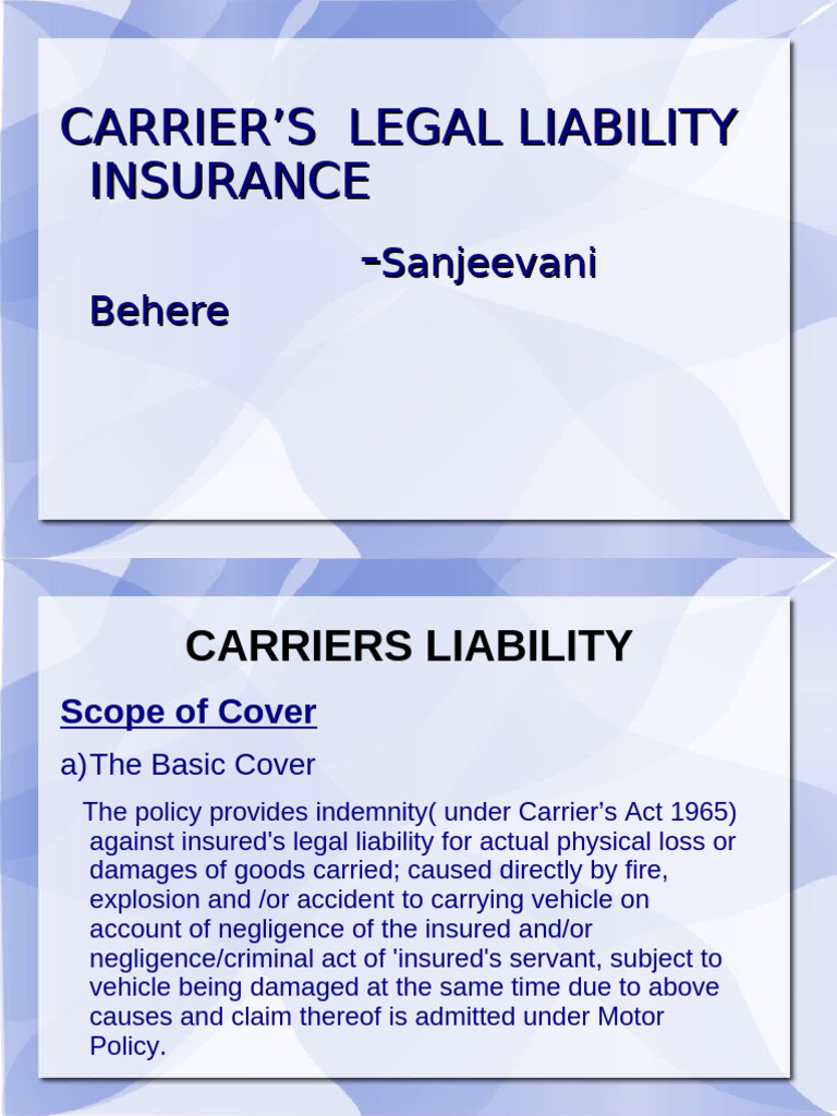 Carriers Legal Liability Insurance Overview | PDF | Liability Insurance ...
