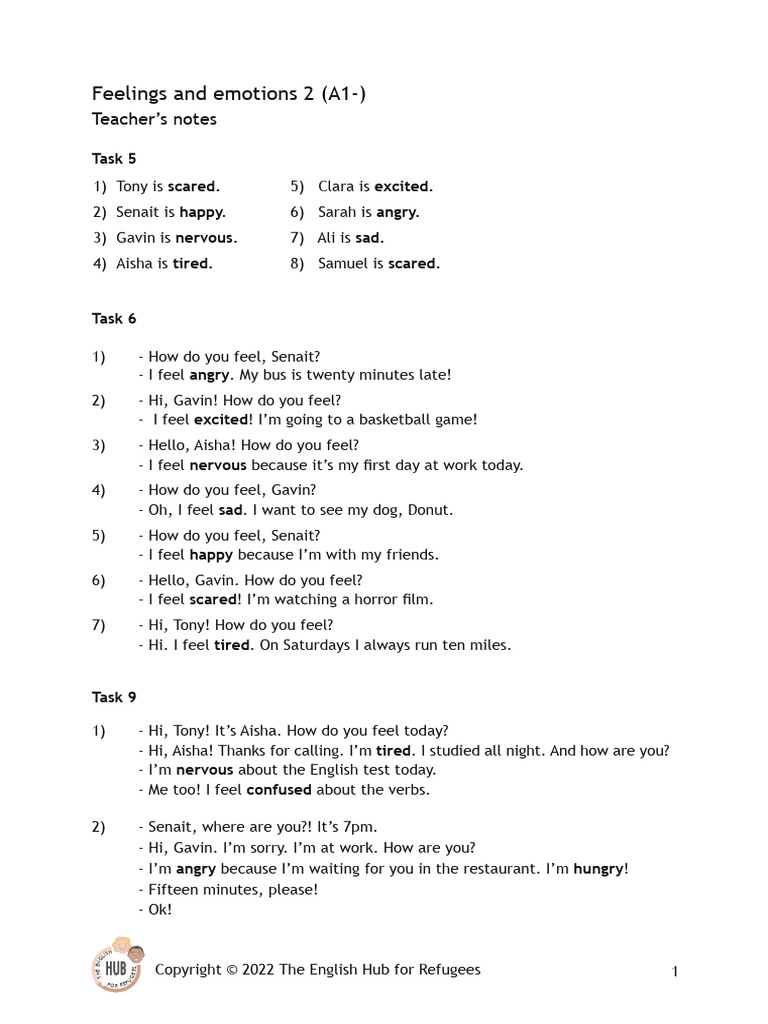 A1 Feelings and Emotions 2 Teachers Notes | PDF | Linguistic Morphology ...