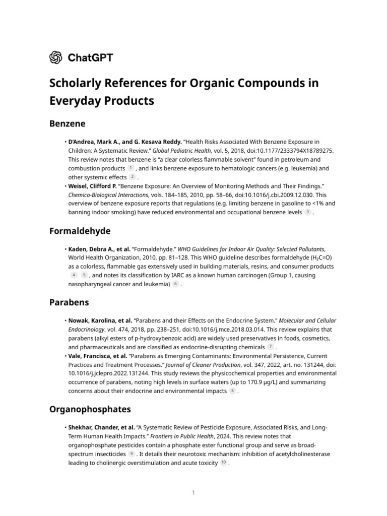 Scholarly References for Organic Compounds in Everyday Products | PDF ...