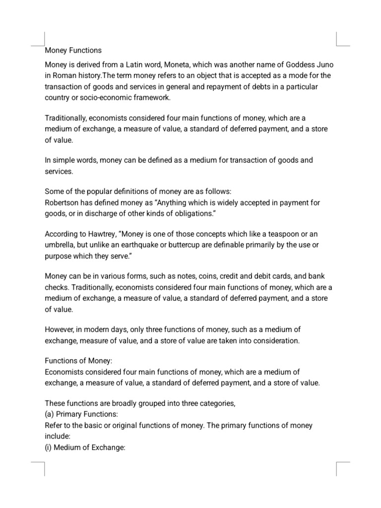 Functions of Money in Economics | PDF | Money Supply | Money