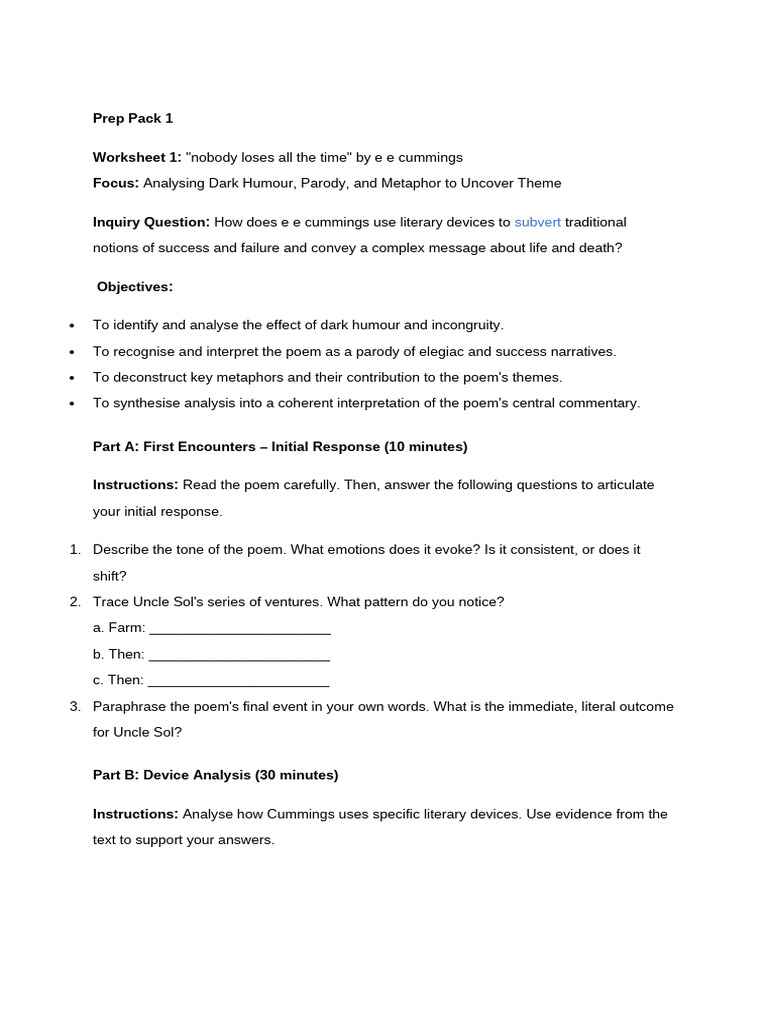 Nobody Loses All The Time ST Copy Prep Pack 1 | PDF | Poetry | Parody