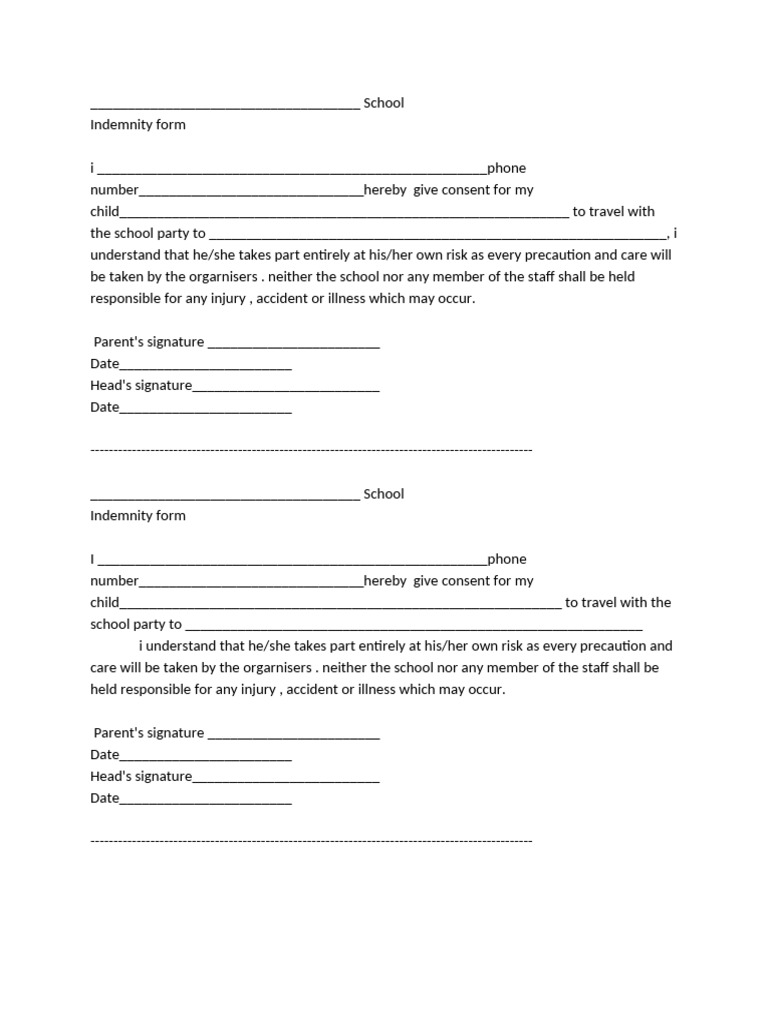 Indemnity Form - 113122 | PDF