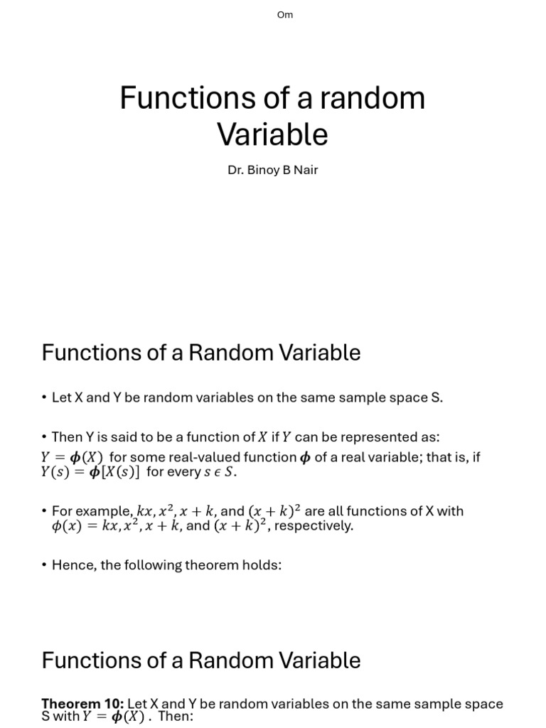 23ECE205 FODS 07 Functions of Random Variables | PDF | Variance ...