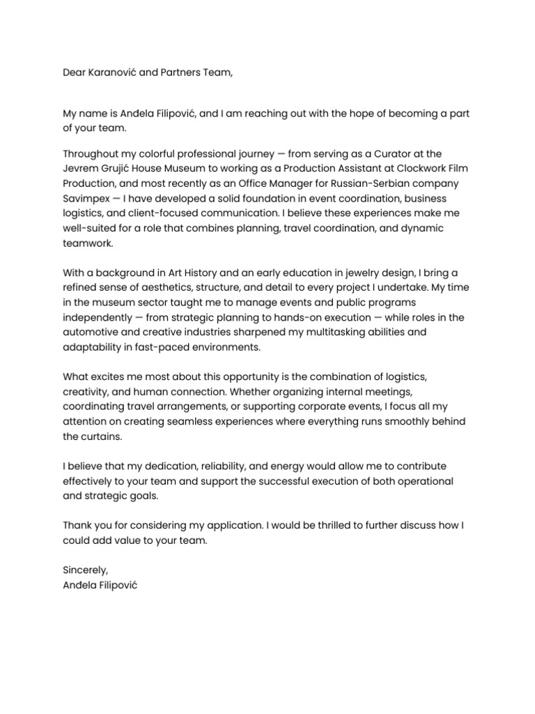 Karanović and Partners Team Cover Letter | PDF