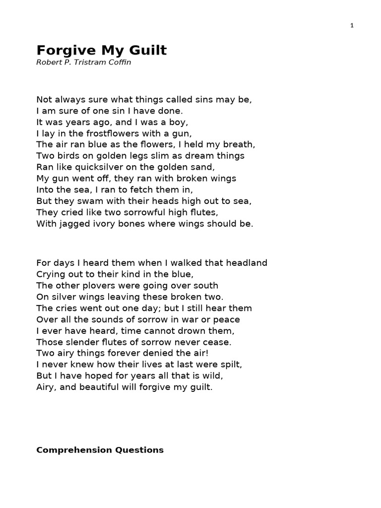 Forgive My Guilt - Poem and Activity | PDF