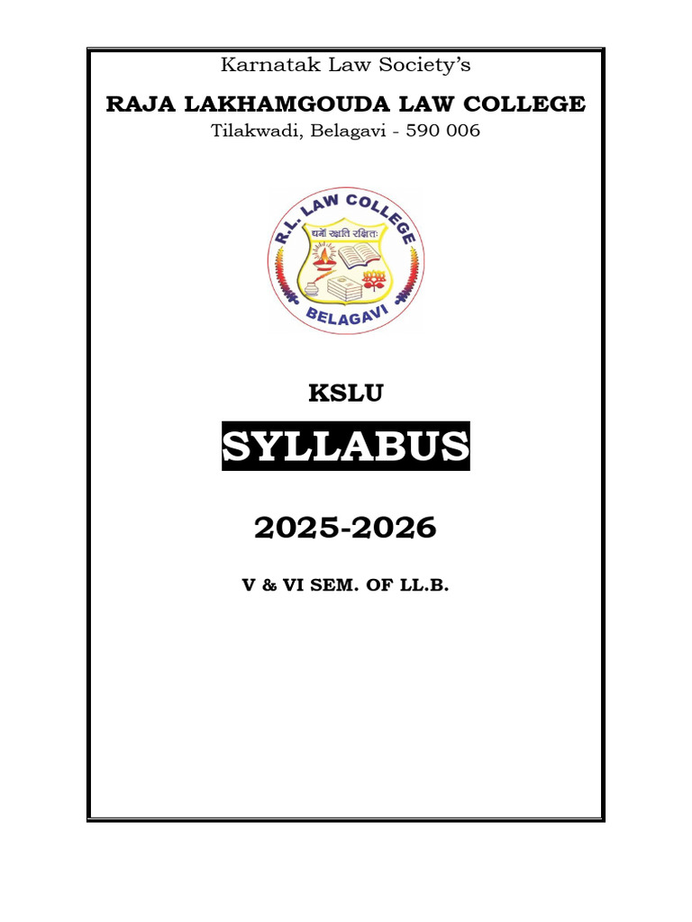 SYLLABUS KSLU III YEAR LLB 2025-26 - With BSA | PDF | Evidence (Law ...