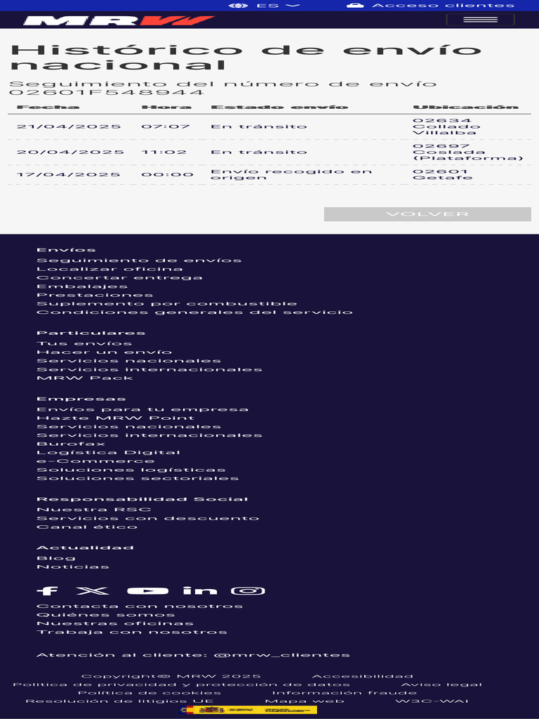MRW - Histórico de envíos nacional | PDF
