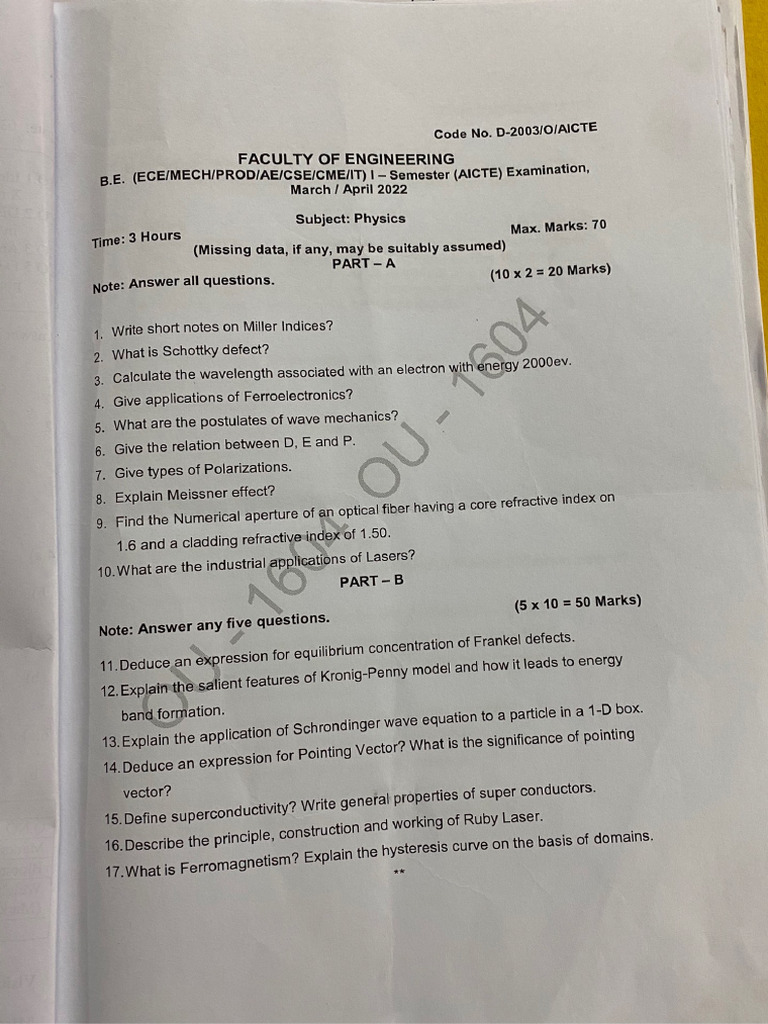 Engineering Physics Important Questions | PDF