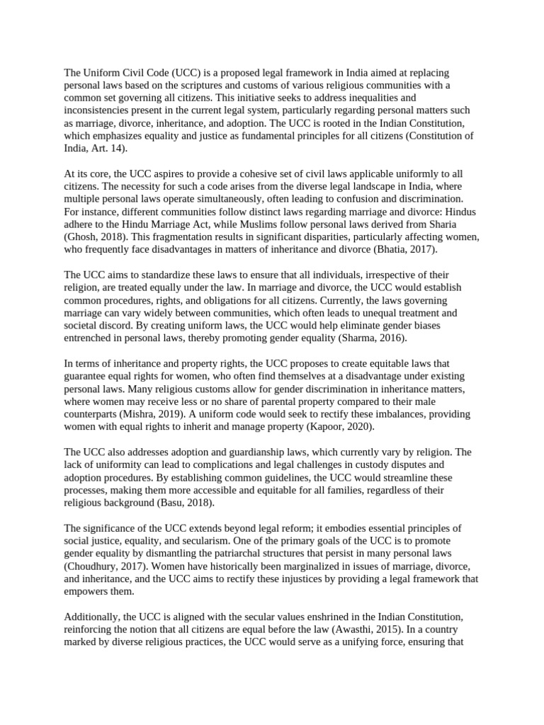 0 Brief Overview of The UCC, Its Significance, and The Scope of The ...