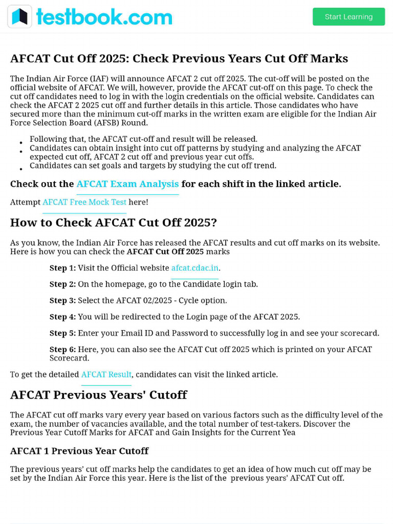 AFCAT Cut Off 2025 - Check Previous Years Cut Off Marks | PDF