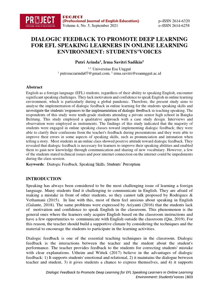 Dialogic Feedback To Promote Deep Learni | PDF | Educational Technology | Learning