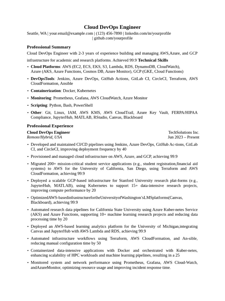 Cloud DevOps Engineer Resume Summary | PDF | Cloud Computing ...