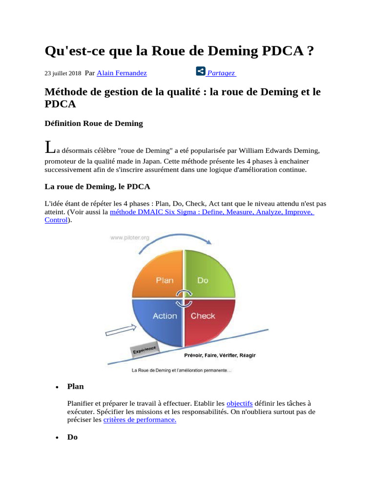 Comprendre la Roue de Deming PDCA | PDF | Six Sigma | Management de la ...