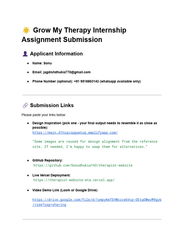 Internship Submission Grow My Therapy | PDF
