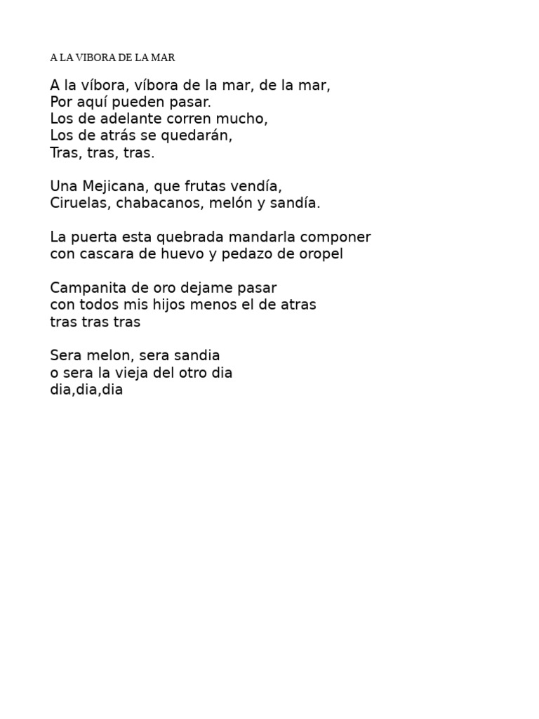 A la Víbora de la Mar: Canción Infantil | PDF