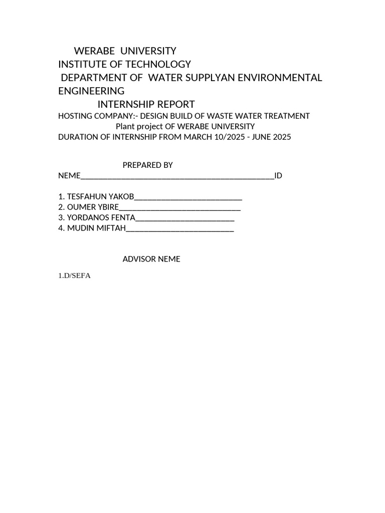 Werabe University Institute of - Docx Yordiii | PDF | Reclaimed Water | Water Pollution