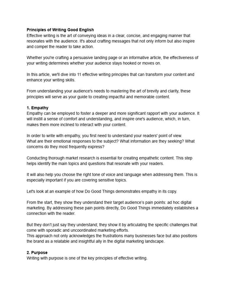 Principles of Writing Good English - 065001 | PDF | Empathy | Credibility