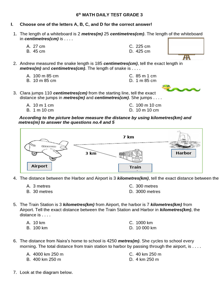 6th Math Daily Test Grade 3 2025 | PDF | Kilogram | Length