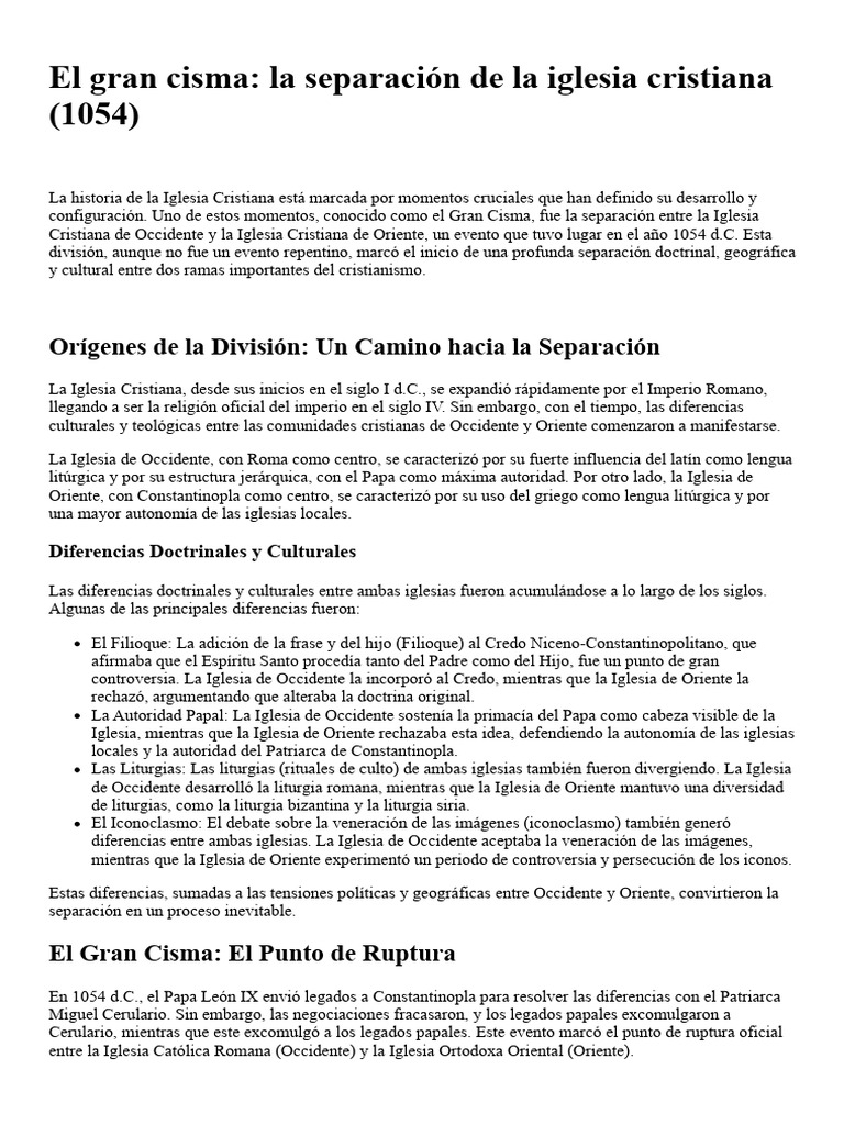 El Gran Cisma: División de 1054 | PDF | Iglesia Católica | Iglesia ...