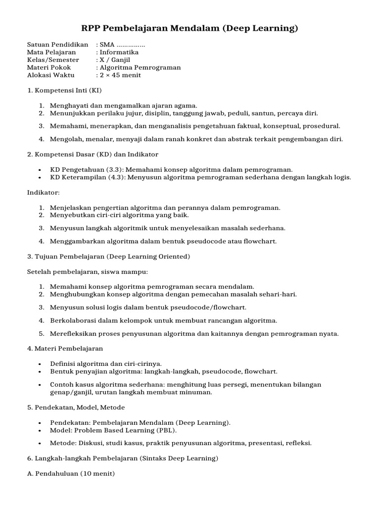 RPP Pembelajaran Algoritma Pemrograman | PDF