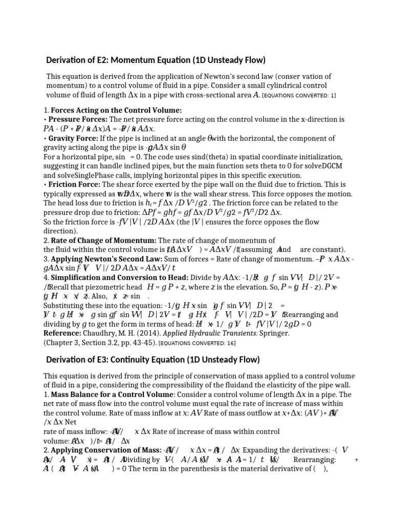 Derivation E2 With Equation Objects | PDF | Fluid Mechanics | Equations