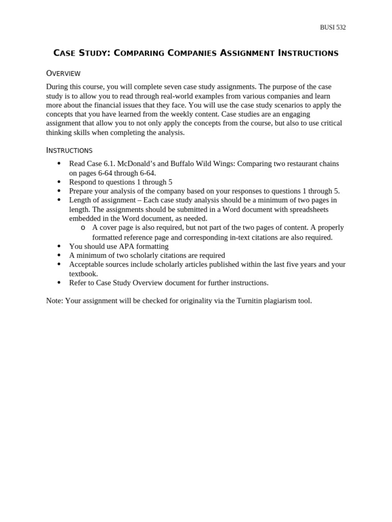 Case Study Comparing Companies Assignment Instructions | PDF