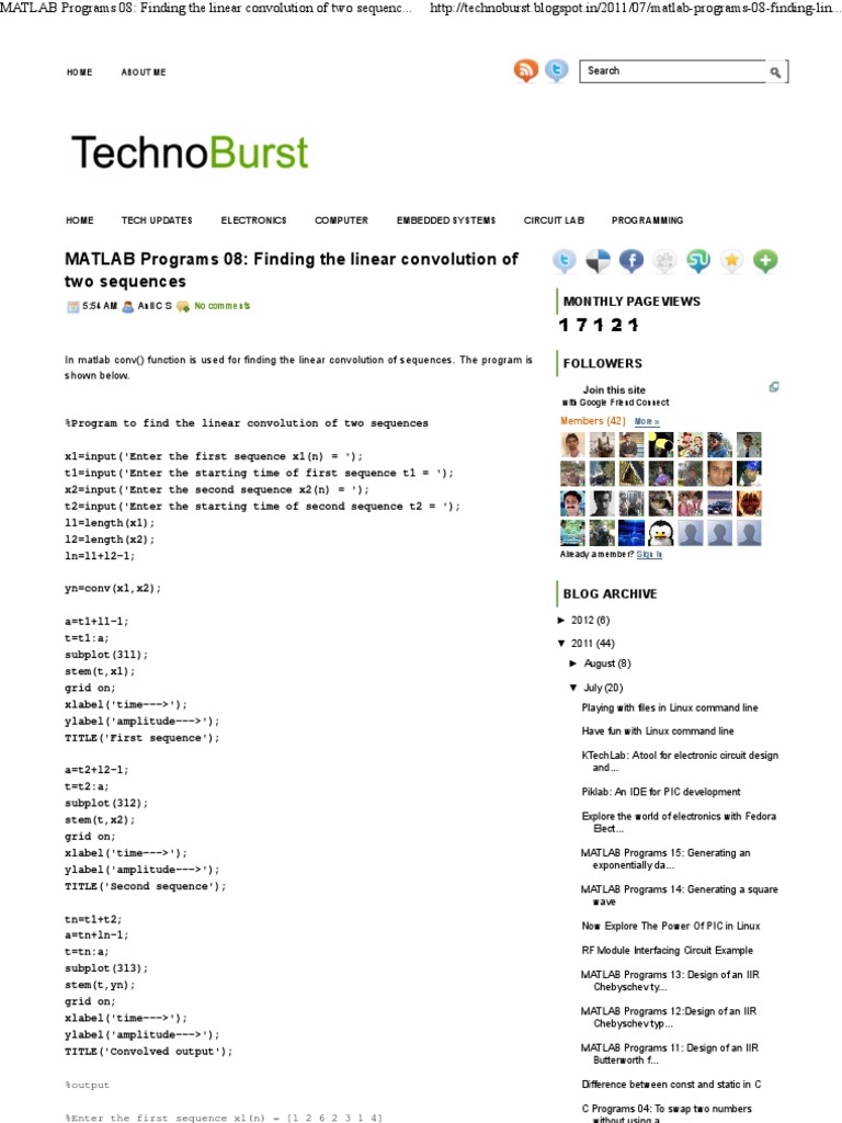 Matlab Programs 08 Finding The Linear Convolution Of Two Sequences Tech No Burst Pdf