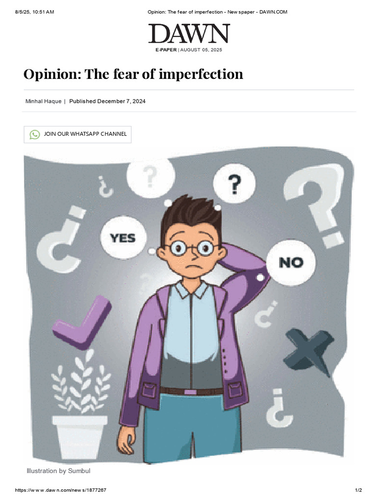 Opinion - The Fear of Imperfection - Newspaper | PDF | Fear | Self Esteem