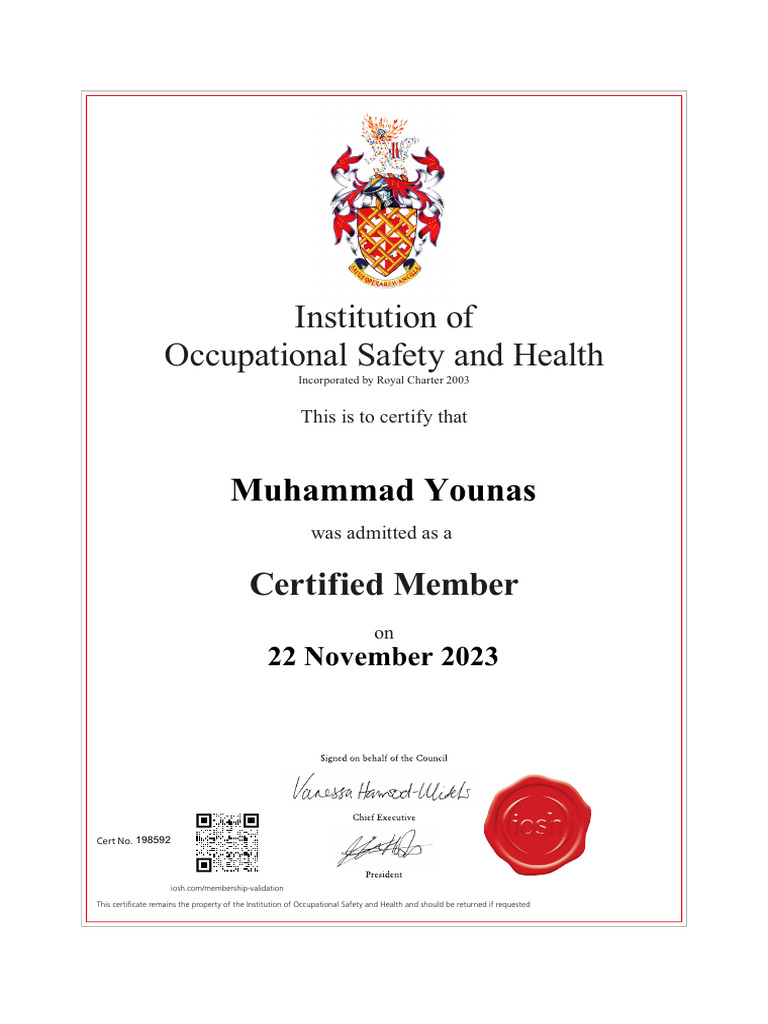 IOSH Certified Member Verification | PDF
