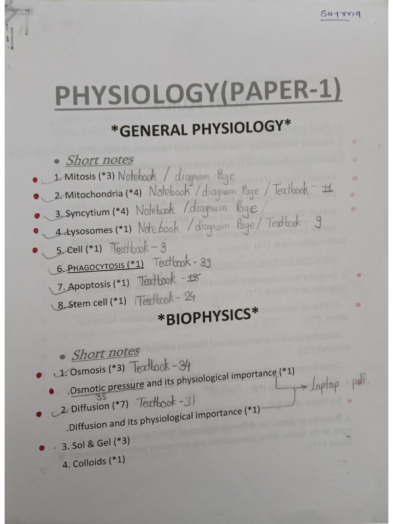Physio Paper 1 and 2. Bhms 1st Yr Paper Blueprint | PDF