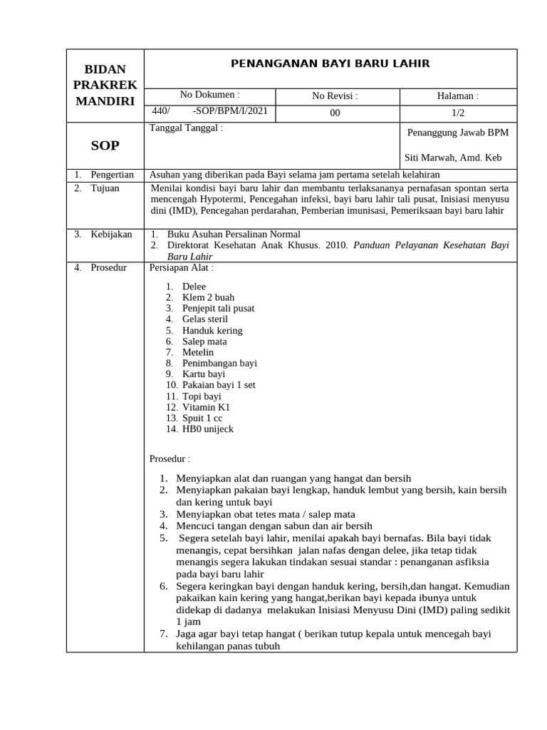 Sop - Penangan BBLR | PDF