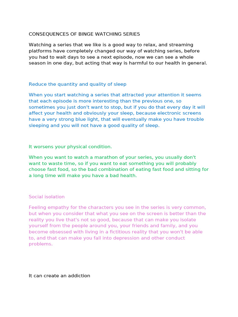Health Risks of Binge Watching Series | PDF