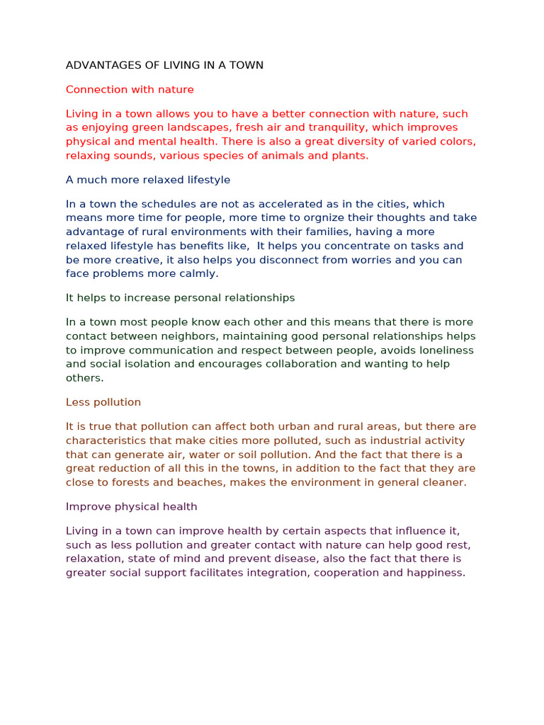 Advantages of Living in A Town | PDF