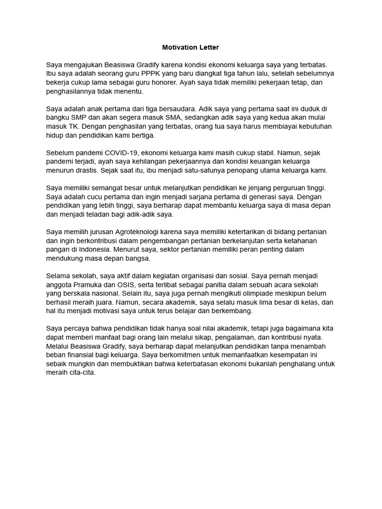 Motivasi Mendaftar Beasiswa Gradify | PDF