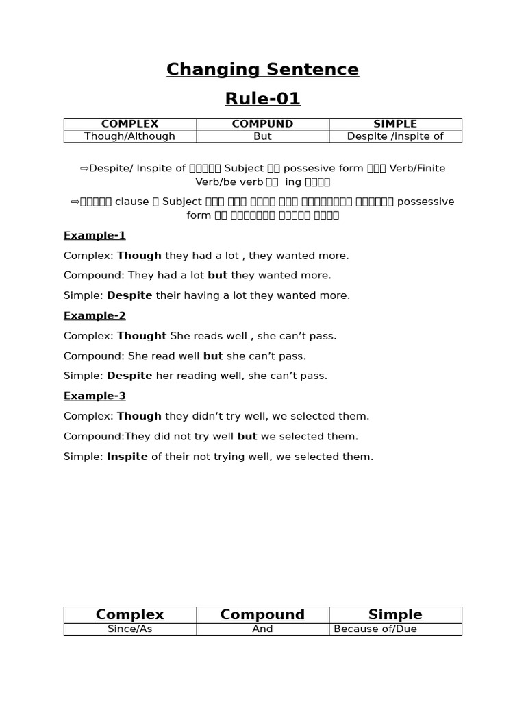 Changing Sentence. | PDF