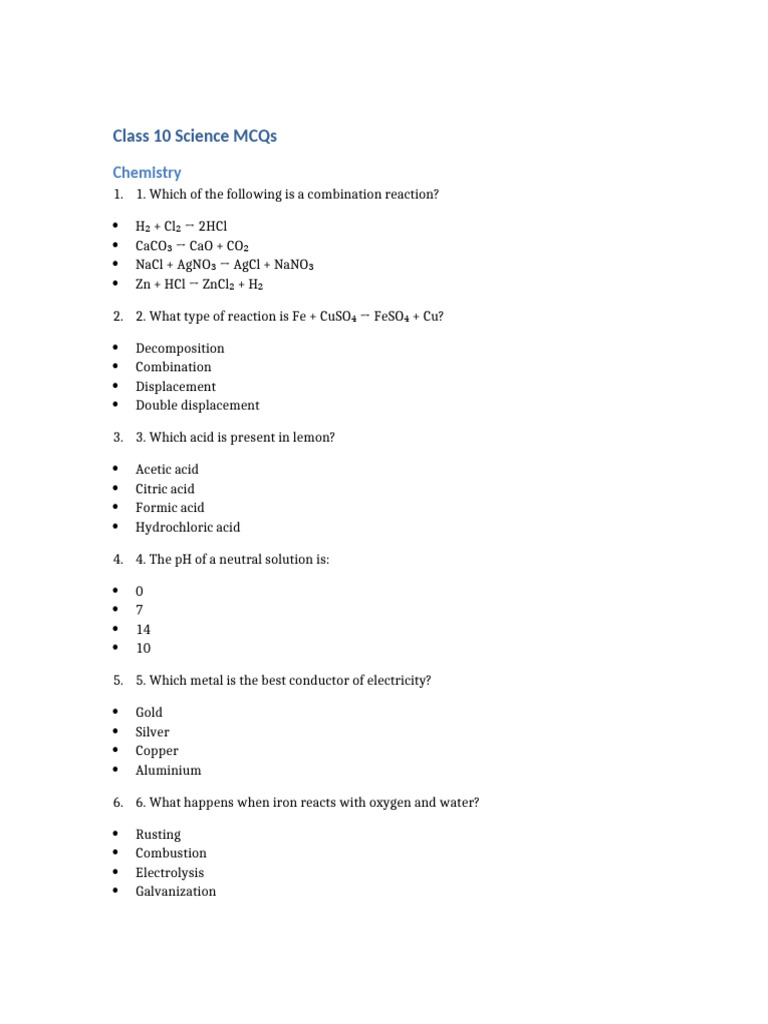 Class 10 Science MCQs Overview | PDF | Electric Current | Blood