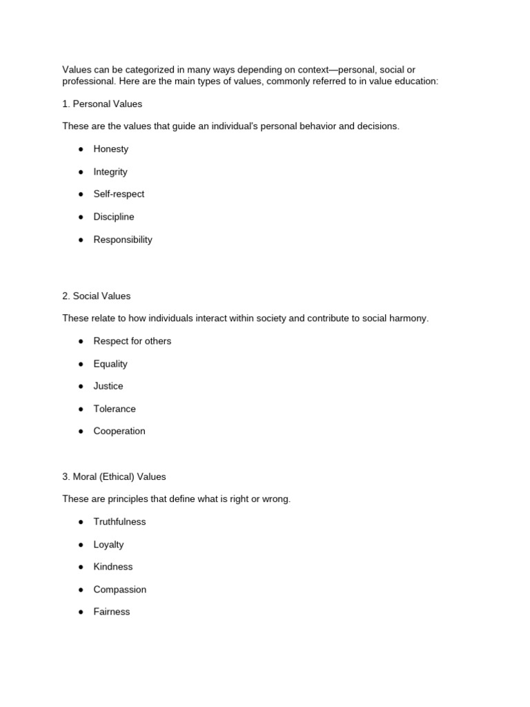 Types of Values in Ethics and Life | PDF