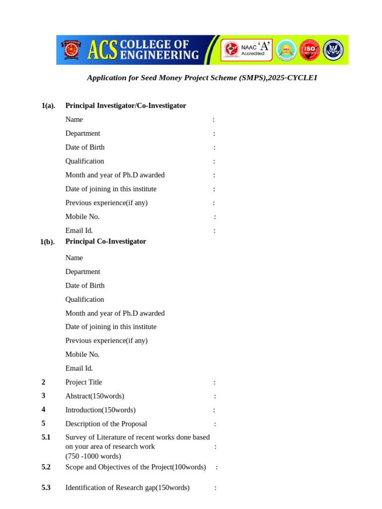 Seed Money Project Application 2025 | PDF