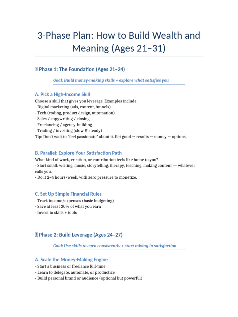 Wealth and Meaning 3 Phase Plan | PDF